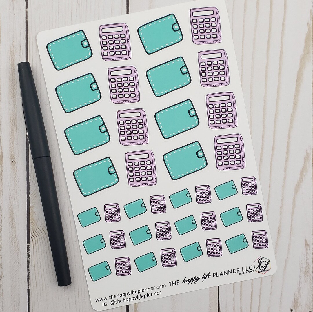 Wallet and Calculator Planner Stickers, Happy Planner Stickers, Planner ...