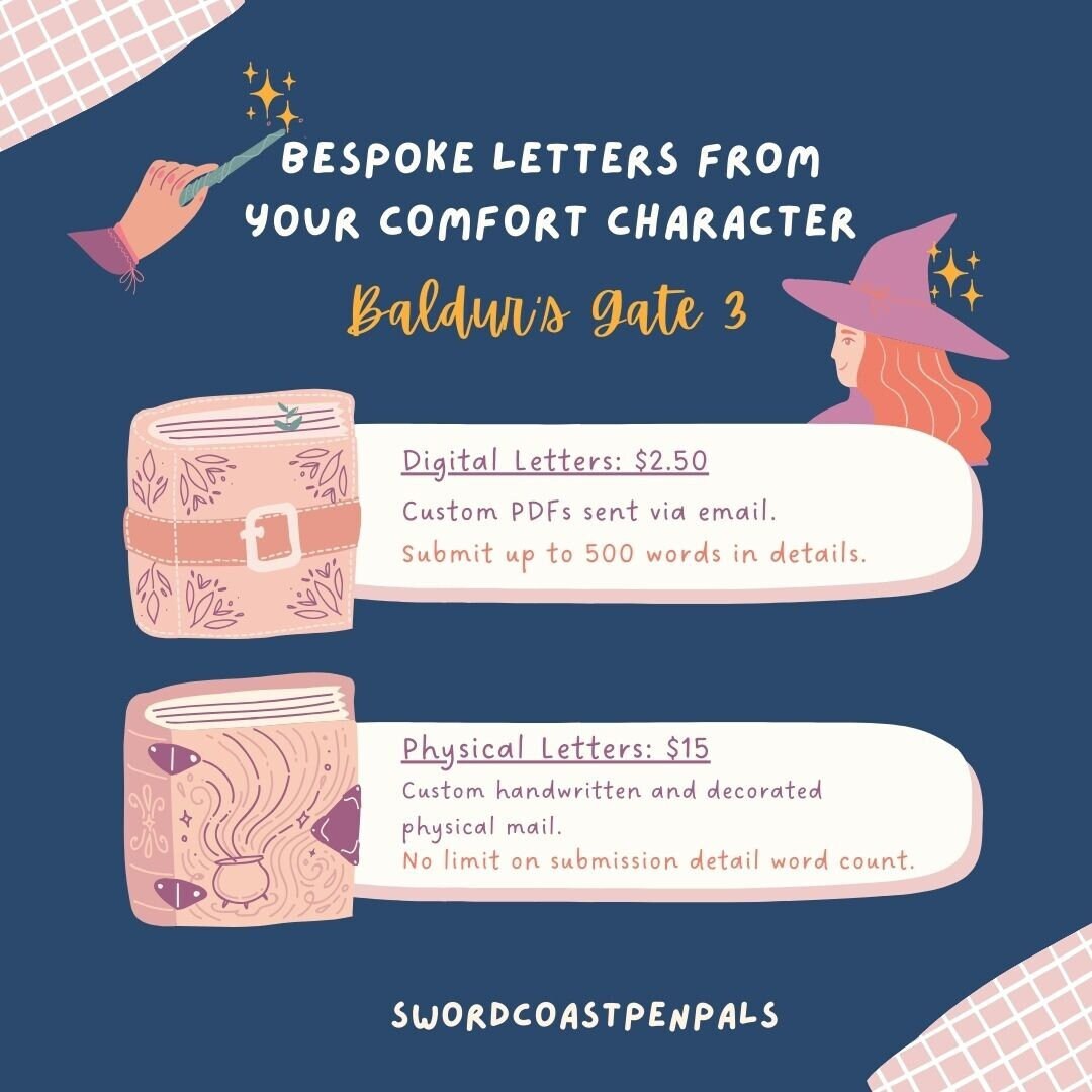Bespoke PHYSICAL Letter From Your Comfort Character Baldur's Gate - Etsy
