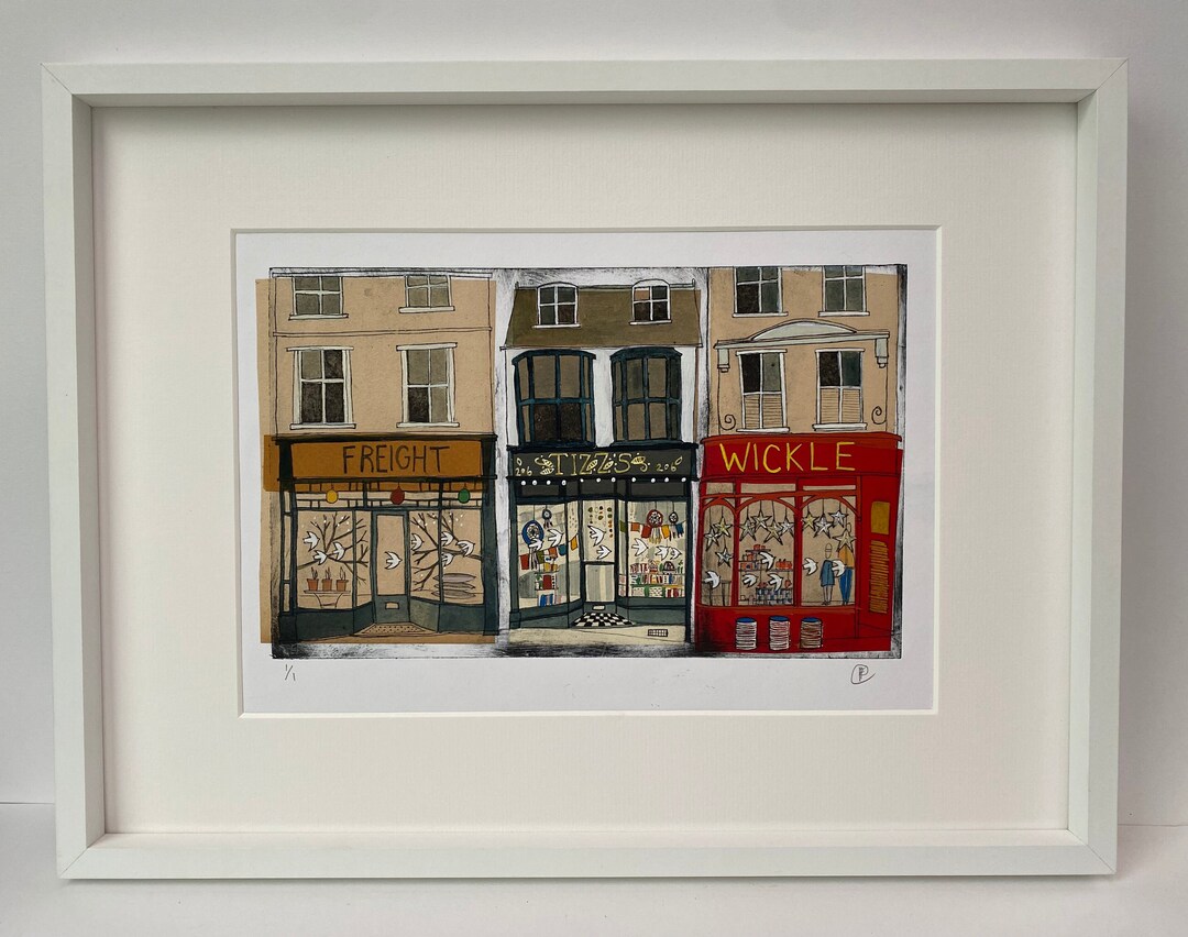 Lewes Shops. Drypoint Etching, Collaged and Painted Depiction of the ...