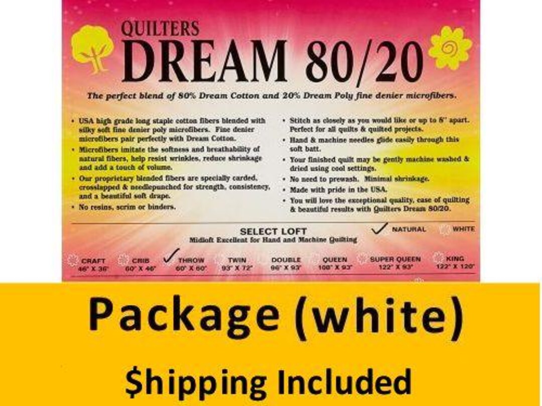 EWTHPK Dream 80/20 White Batting (package, Throw Size(2) 60 in X 60 In ...