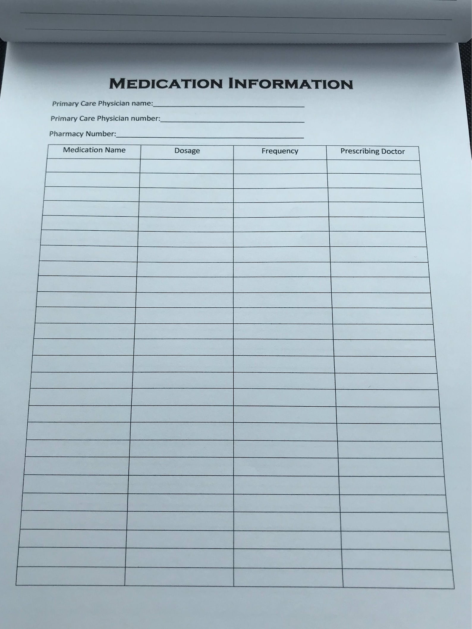 Medication Information Sheet | Digital Download | Medical Forms ...