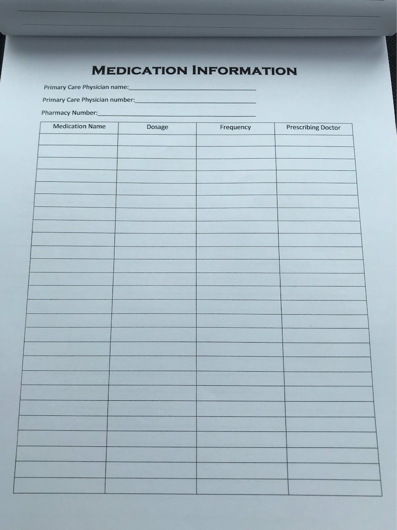 Medication Information Sheet | Digital Download | Medical Forms ...