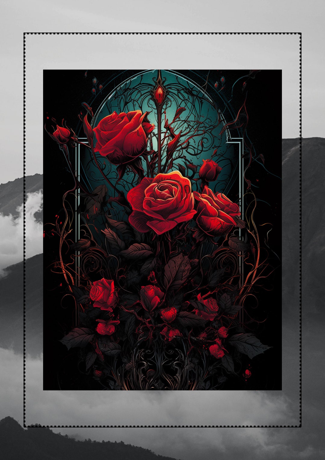 Gothic Rose Wall Art Rose Poster Rose and Thorns Premium - Etsy