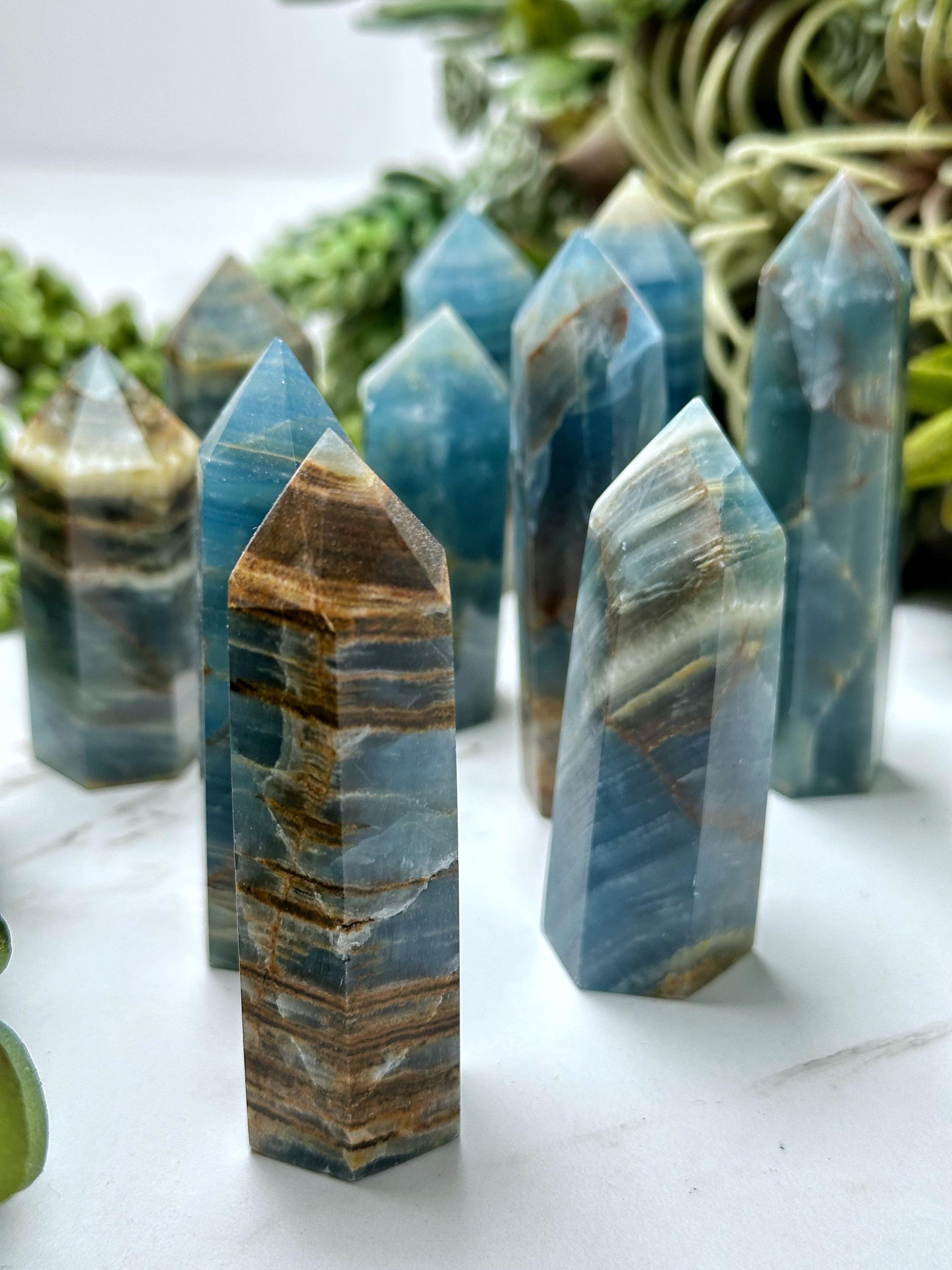 Blue Onyx Point | S, L | - (polished Crystal Tower, Throat Chakra ...
