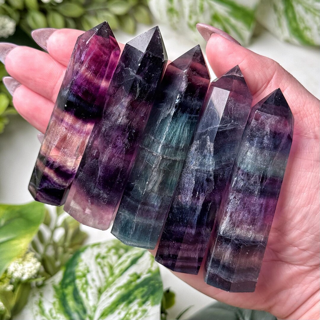 Rainbow Fluorite Point | S, L | - (polished Blue Crystal Tower, Throat ...