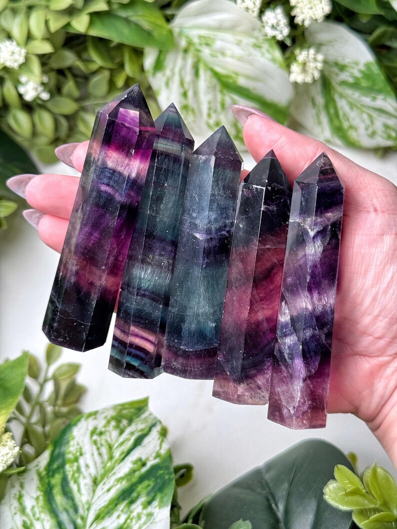 Rainbow Fluorite Point | S, L | - (polished Blue Crystal Tower, Throat ...