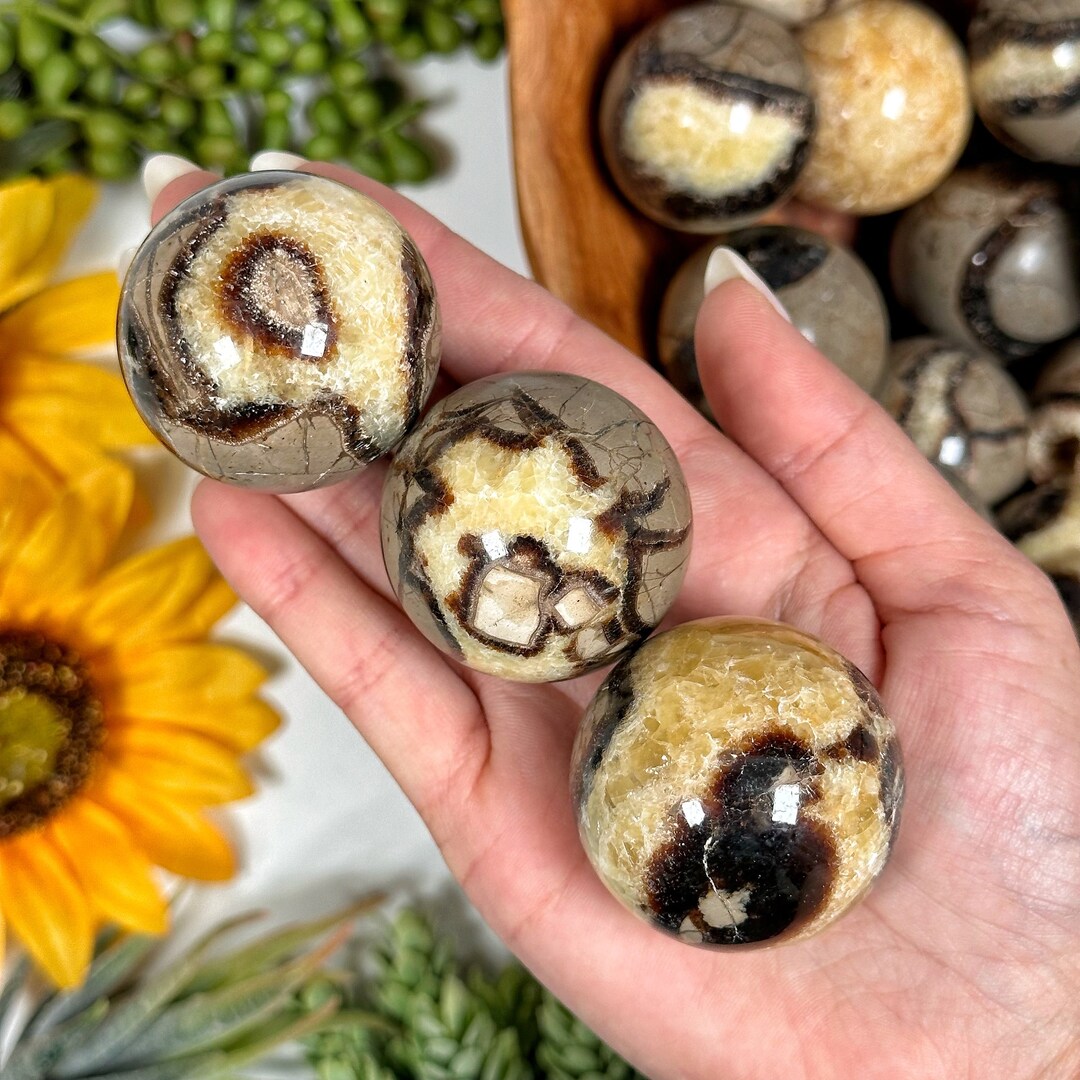 Septarian Sphere | 35-40mm | - No. 541 (polished Brown Yellow Crystal ...