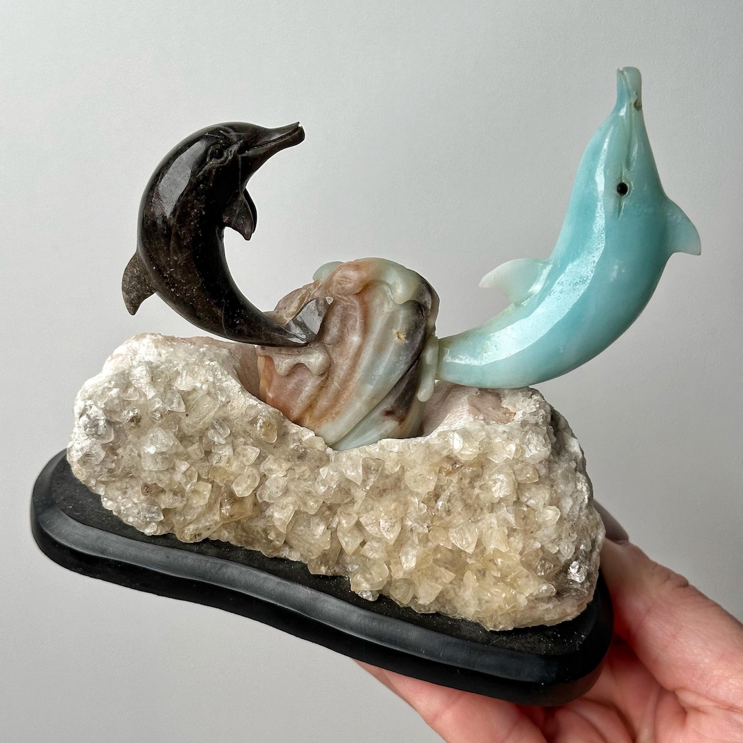 Caribbean Quartz Dolphin on Calcite | 367g | - #1 (polished Crystal ...