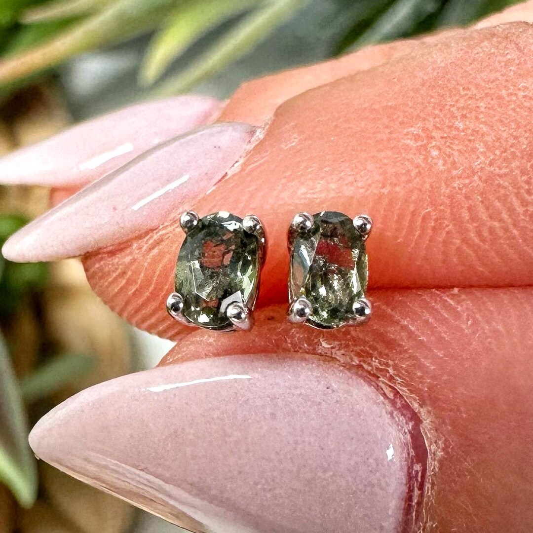 RARE AUTHENTIC Moldavite 4mm Oval Cut Earrings "the Stone of ...