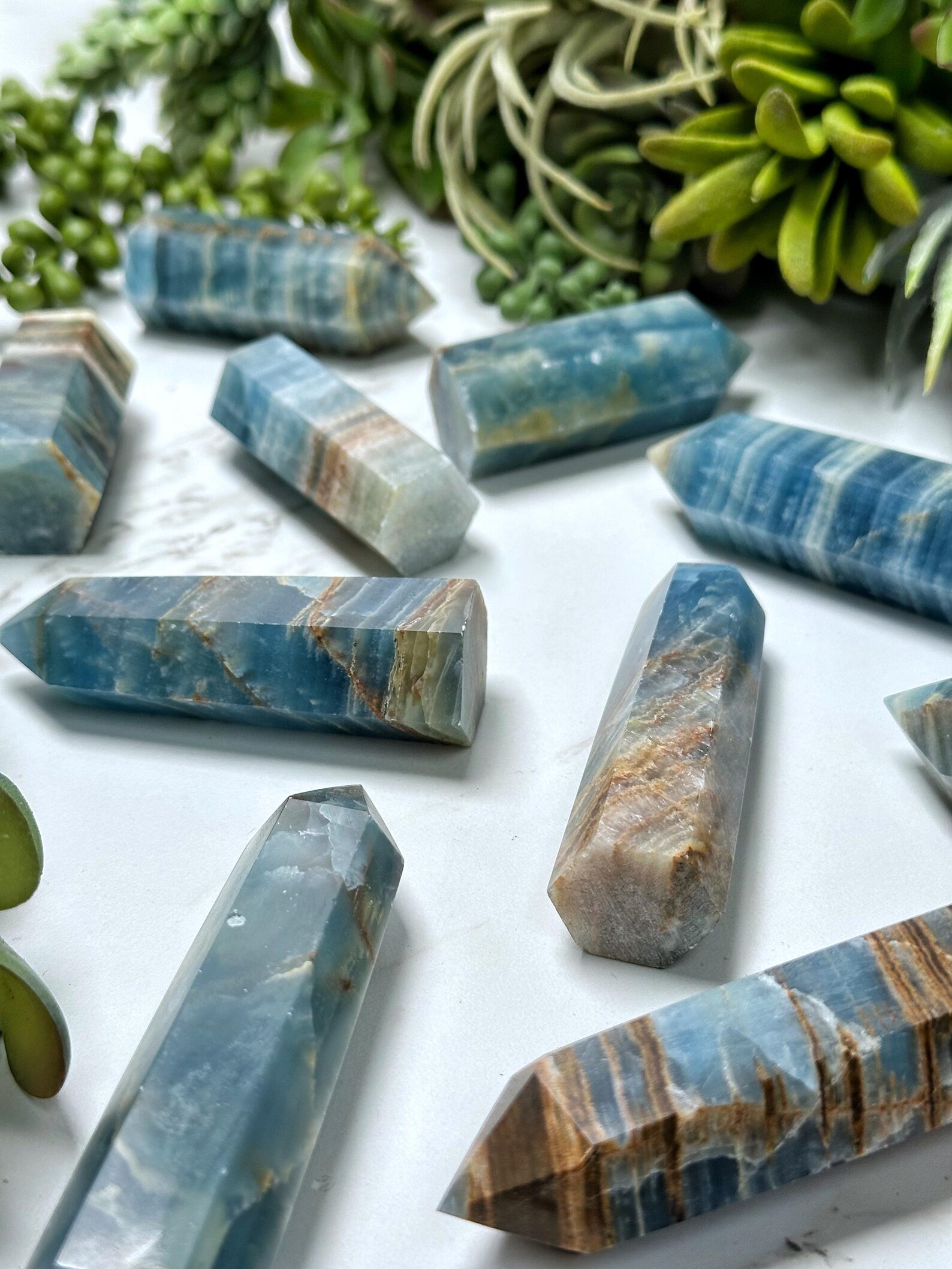 Blue Onyx Point | S, L | - (polished Crystal Tower, Throat Chakra ...