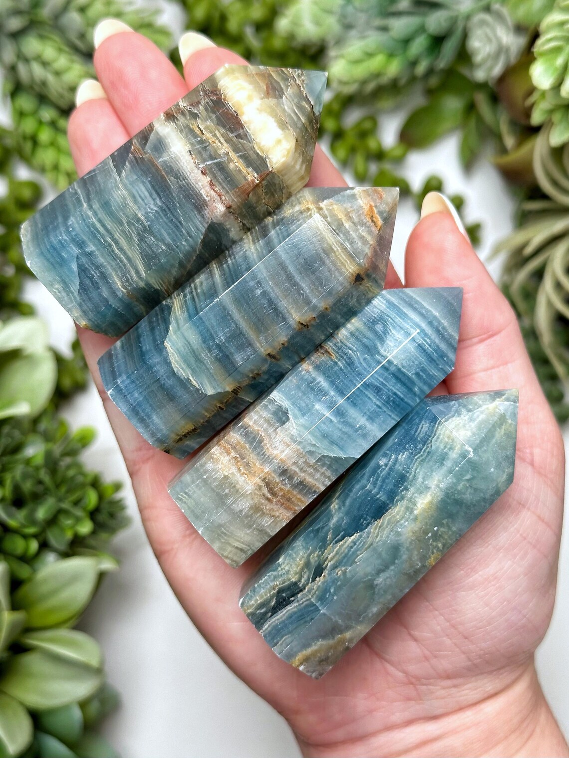 Blue Onyx Point | S, L | - (polished Crystal Tower, Throat Chakra ...