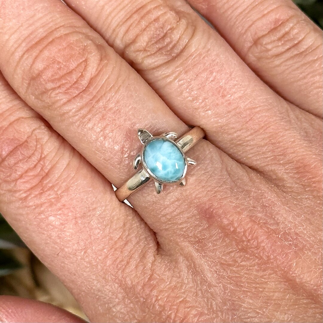 Larimar Turtle Ring - Throat Chakra - 925 Sterling Silver - Etsy
