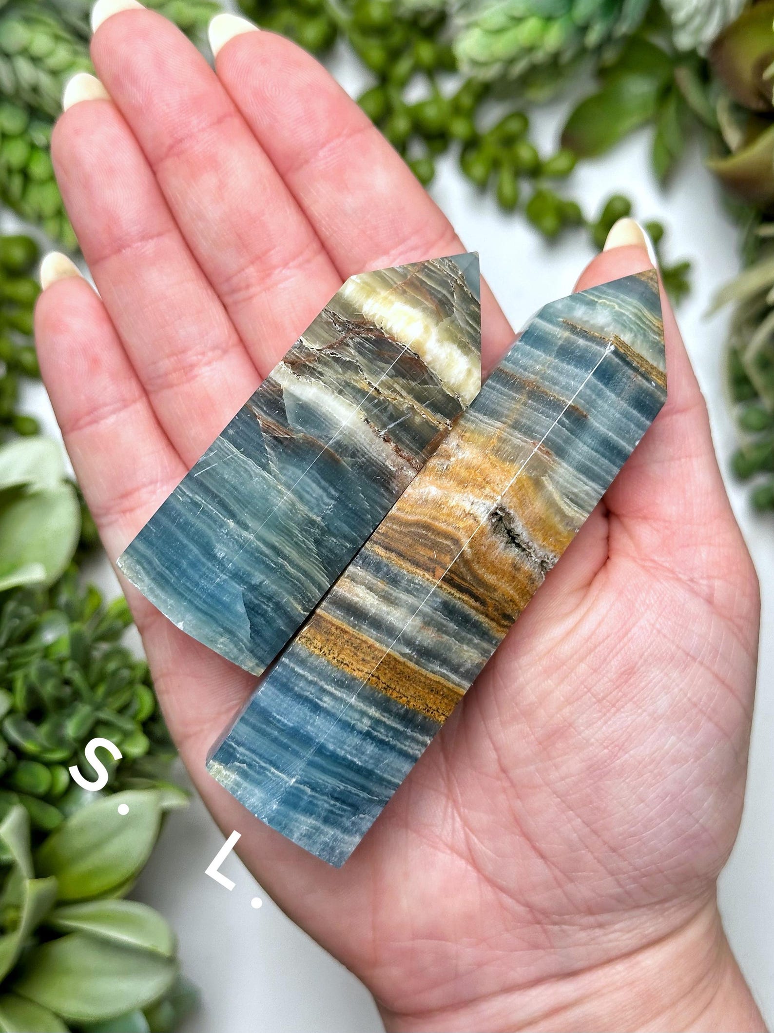 Blue Onyx Point | S, L | - (polished Crystal Tower, Throat Chakra ...