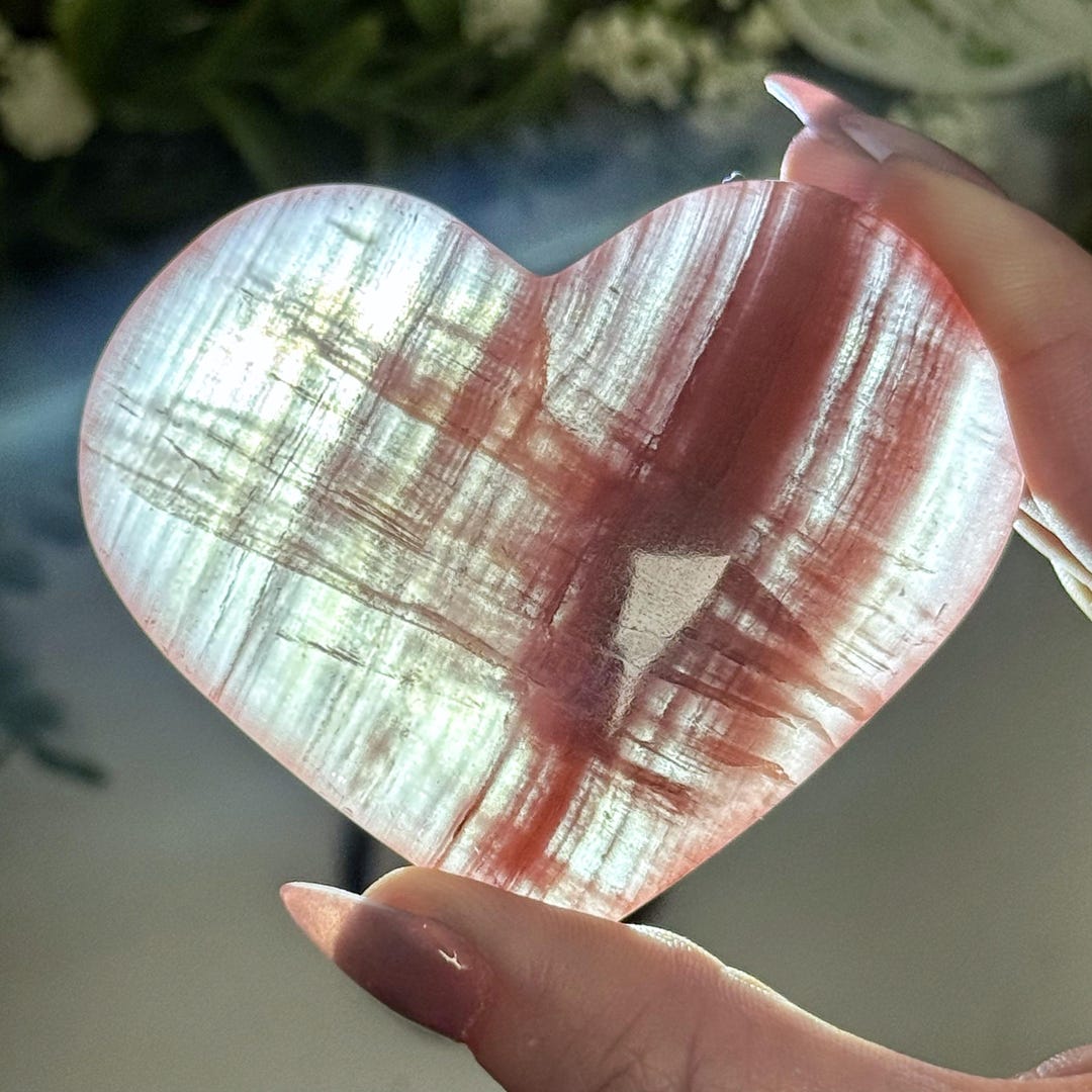 Rose Calcite Heart | 104g | - #5 (polished Pink Crystal Carving, Heart ...