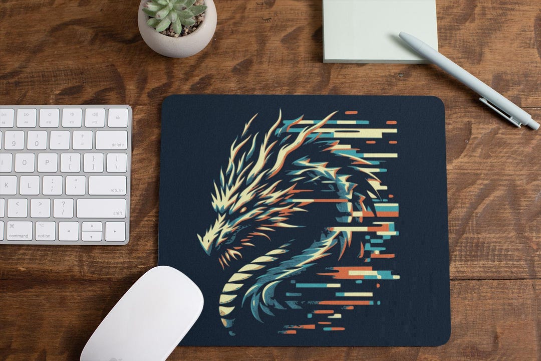 Glitch Effect Dragon Mousepad, Perfect for Gamers & Geeks, Rectangular ...