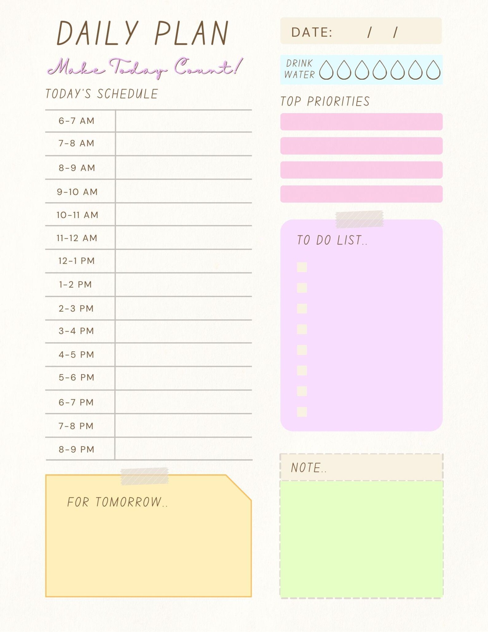Cute Daily Planner, Printable Daily Planner, Digital Daily Planner ...