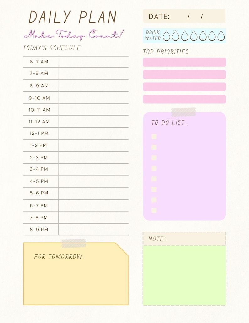 Cute Daily Planner, Printable Daily Planner, Digital Daily Planner ...