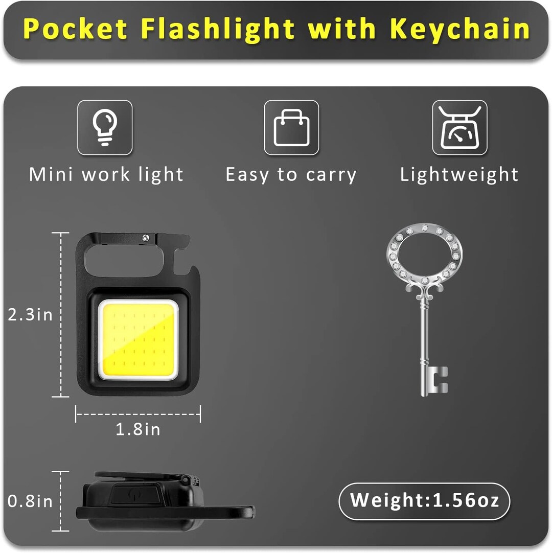 COB LED Keychain Light & Multi Function USB-C Rechargable Cable ...