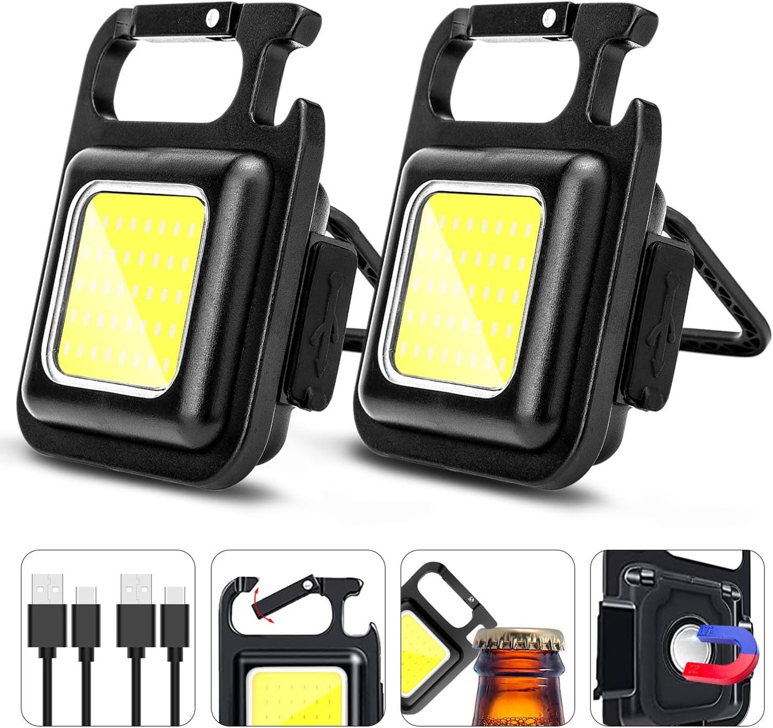 COB LED Keychain Light & Multi Function USB-C Rechargable Cable ...