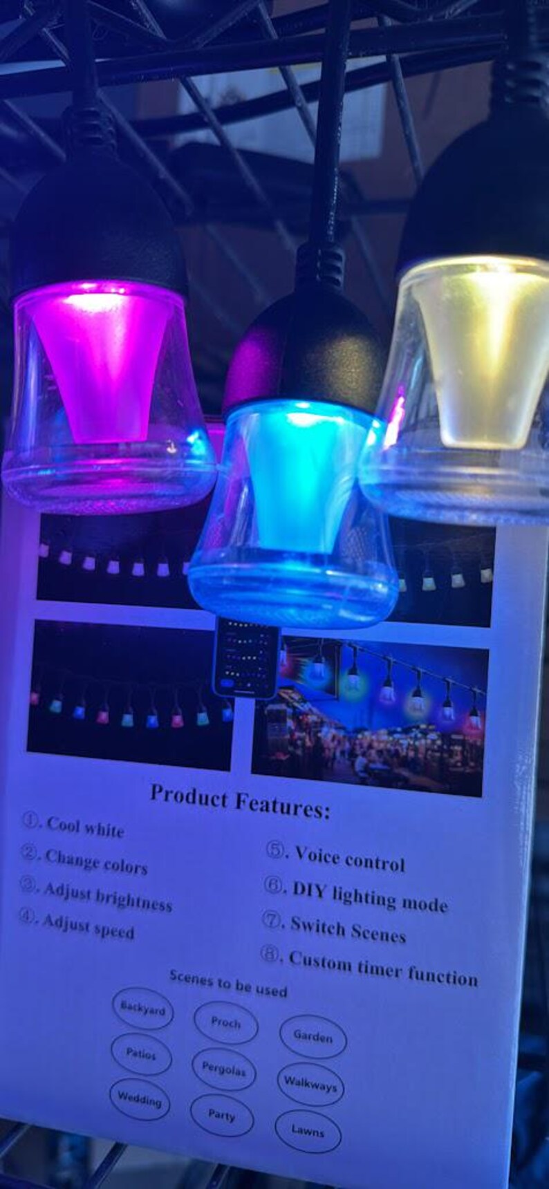 Outdoor String Lights Plug-in Multi Color White LED Smart Wifi LED ...