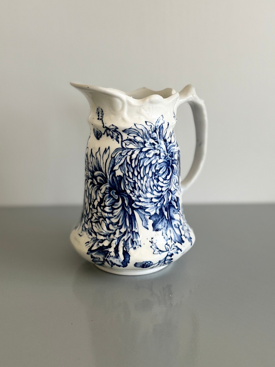Vintage Old Foley James Kent England CHRYSANTHEMUM LARGE Pitcher / Blue ...