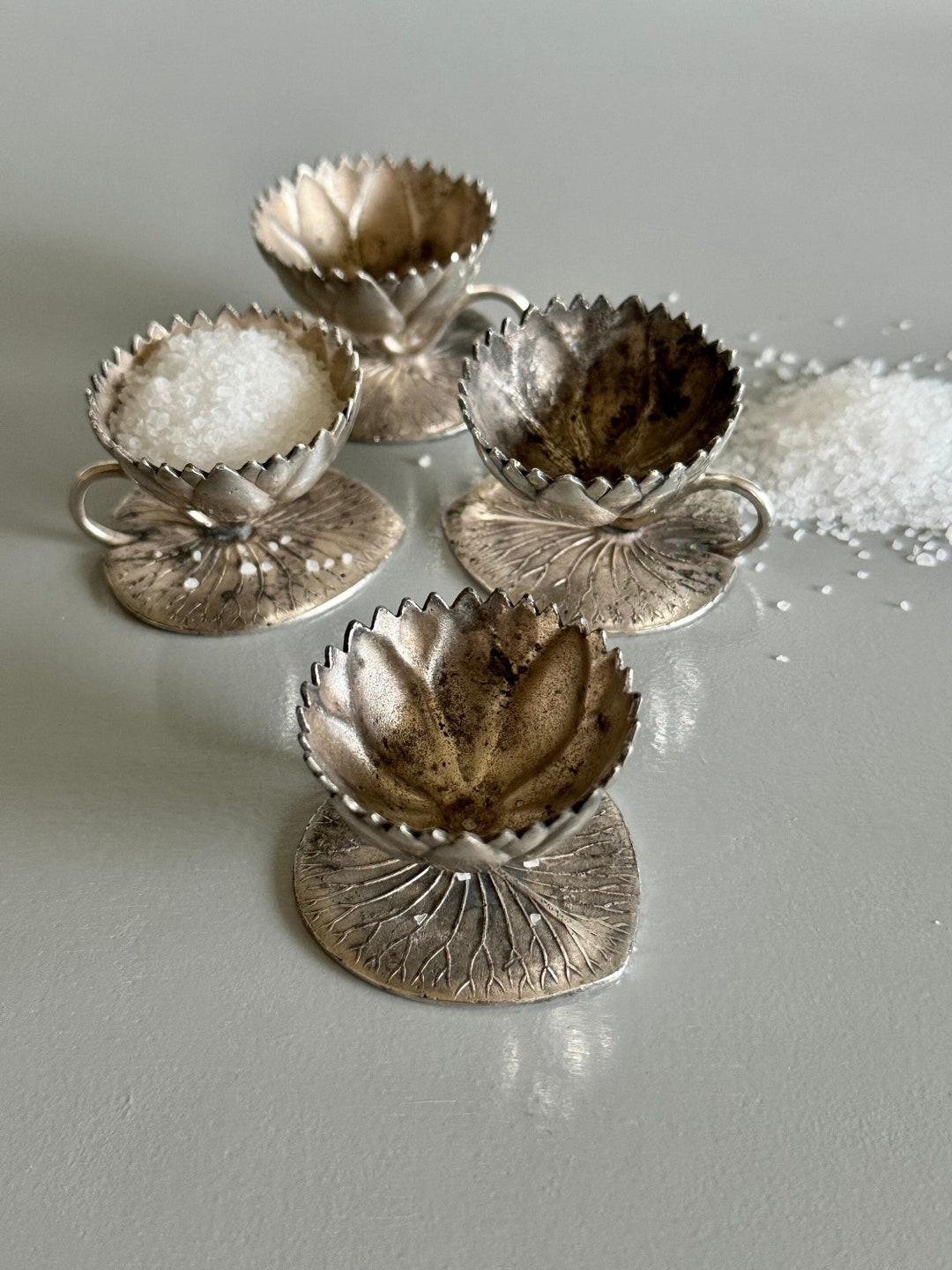 Rare 19th Century Silverplate Meriden B. Co Lily Pad Salt Cellars 1800s ...