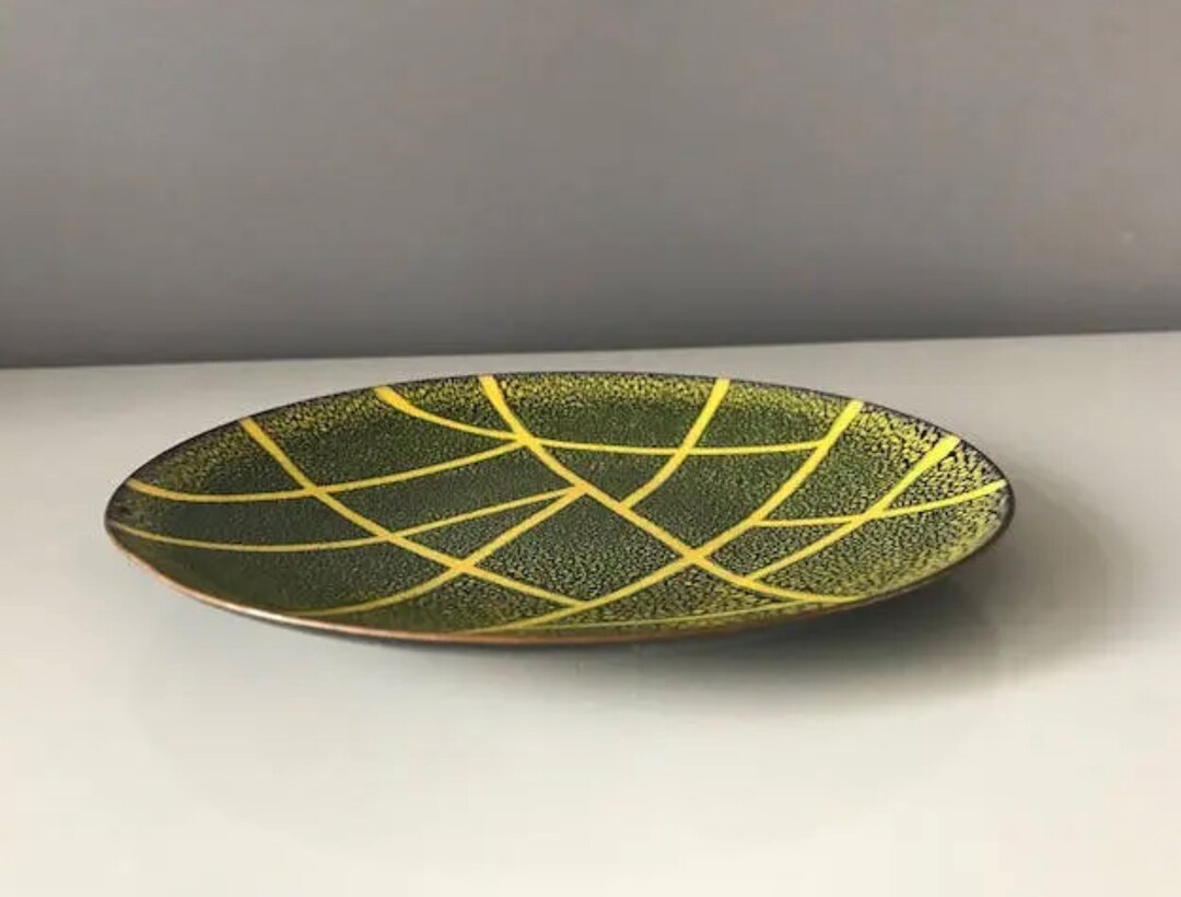 Vintage Modernist Enamel Over Copper Signed Dish/plate/catchall ...