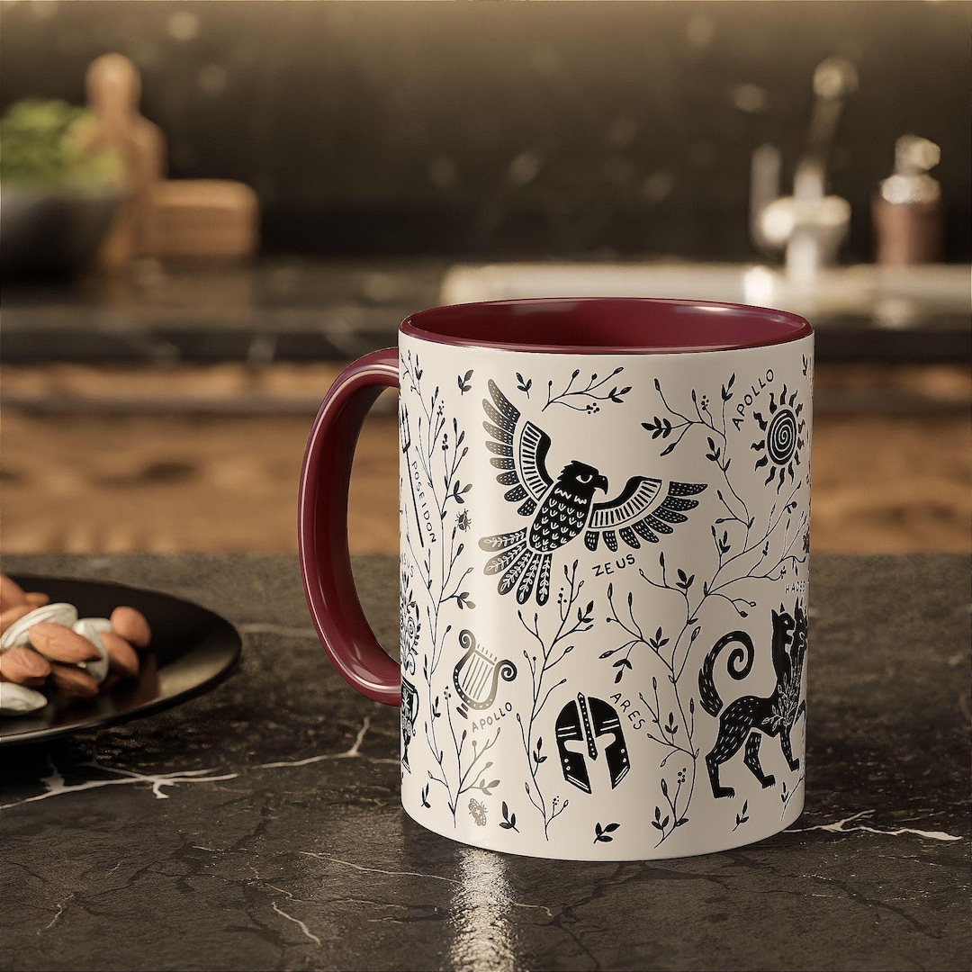 Greek Gods Coffee Mug: Hand-drawn Mythology Folk Art Design - Etsy