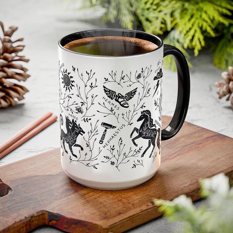 Greek Gods Coffee Mug: Hand-drawn Mythology Folk Art Design - Etsy