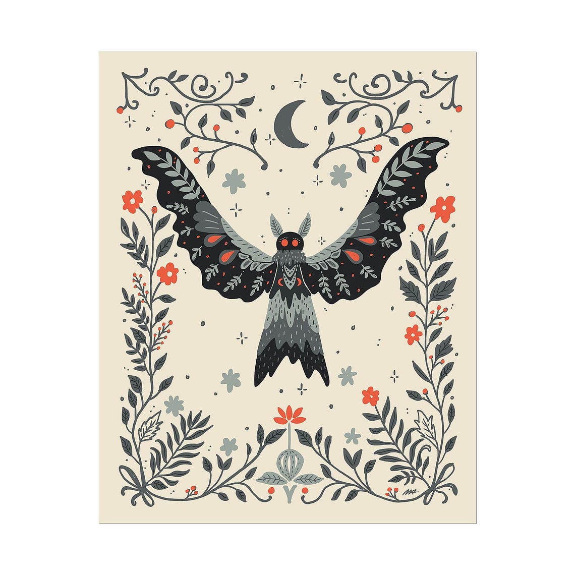 Mothman Art Print: Hand-drawn Cryptid Folklore Wall Art - Etsy