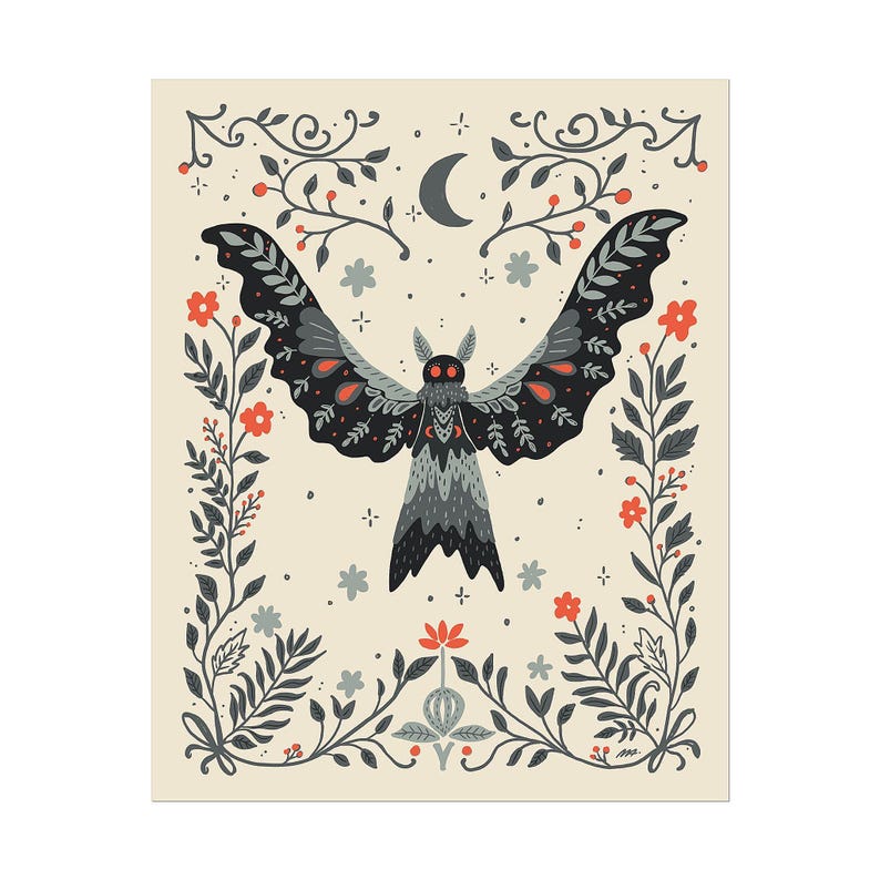 Mothman Art Print Mothman Poster Cryptid Print Crptozoology Print Mothman Wall Art Home Decor ...