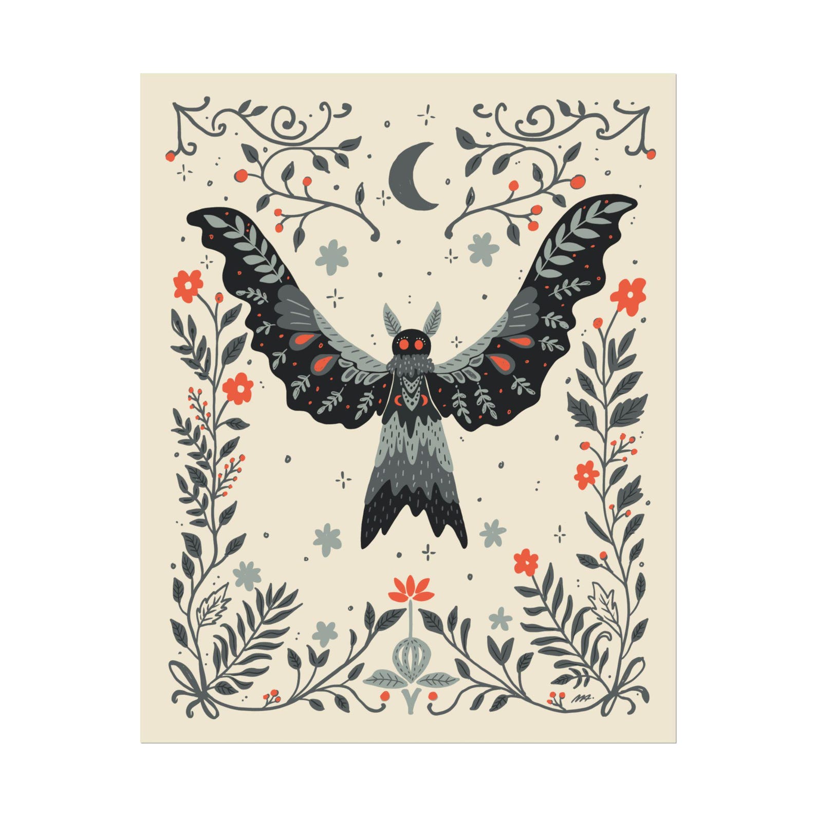 Mothman Art Print Mothman Poster Cryptid Print Crptozoology Print Mothman Wall Art Home Decor ...