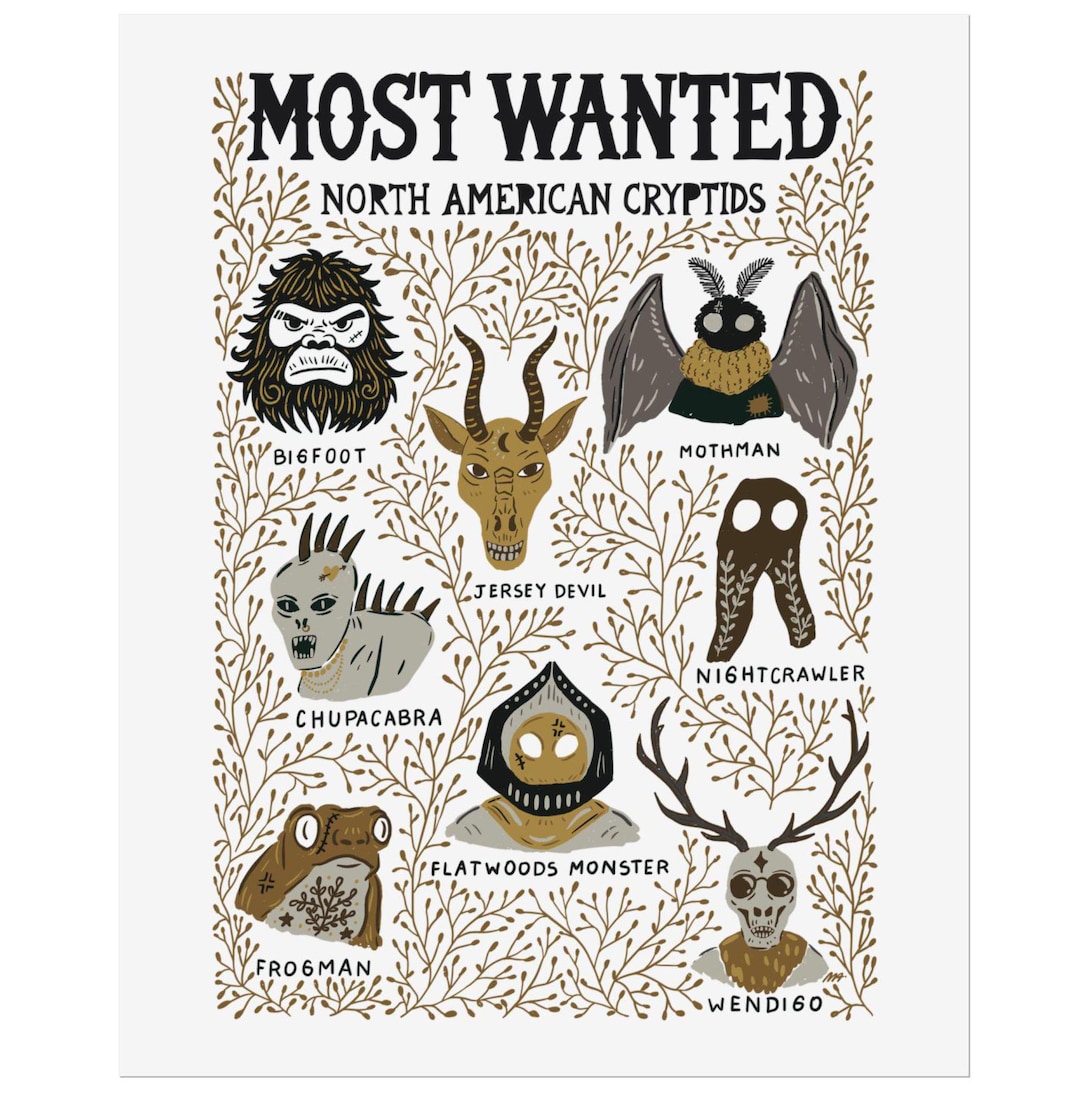 North American Cryptids Art Print Crptozoology Print Cryptid Wall Art ...