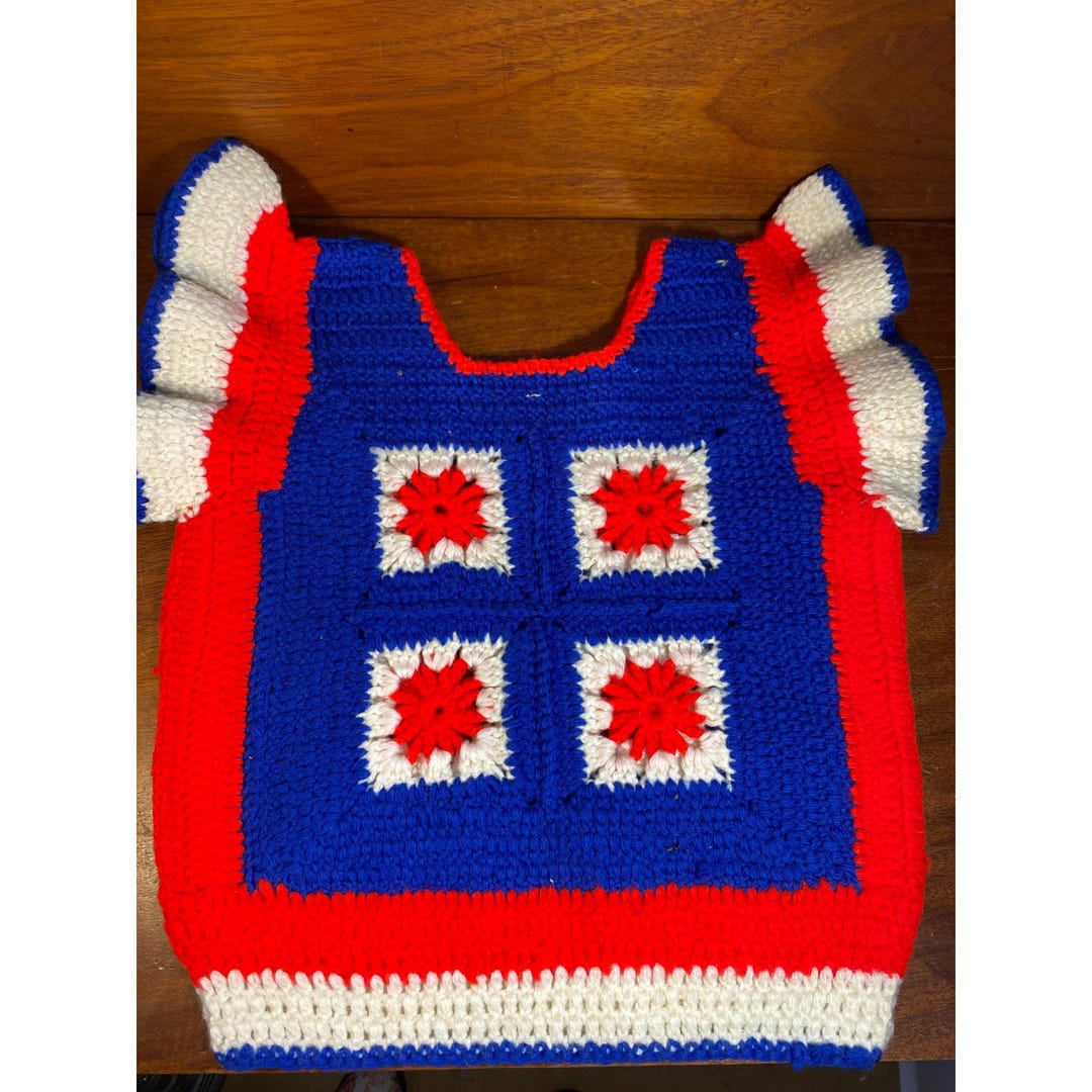 Vintage Handmade Crochet Rib Tickler Vest Res White Blue Kids Size - Etsy