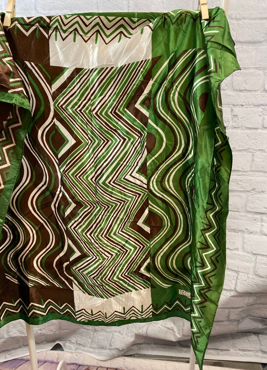 Écharpe verte et brune Femmes dames écharpe carrée foulard à motifs ...