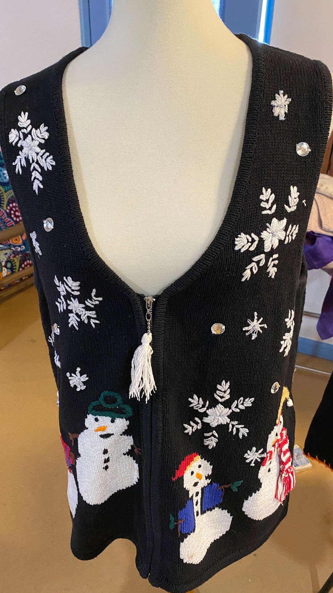 Vintage Ugly Christmas Sweater Vest Snowmen & Snowflakes - Etsy