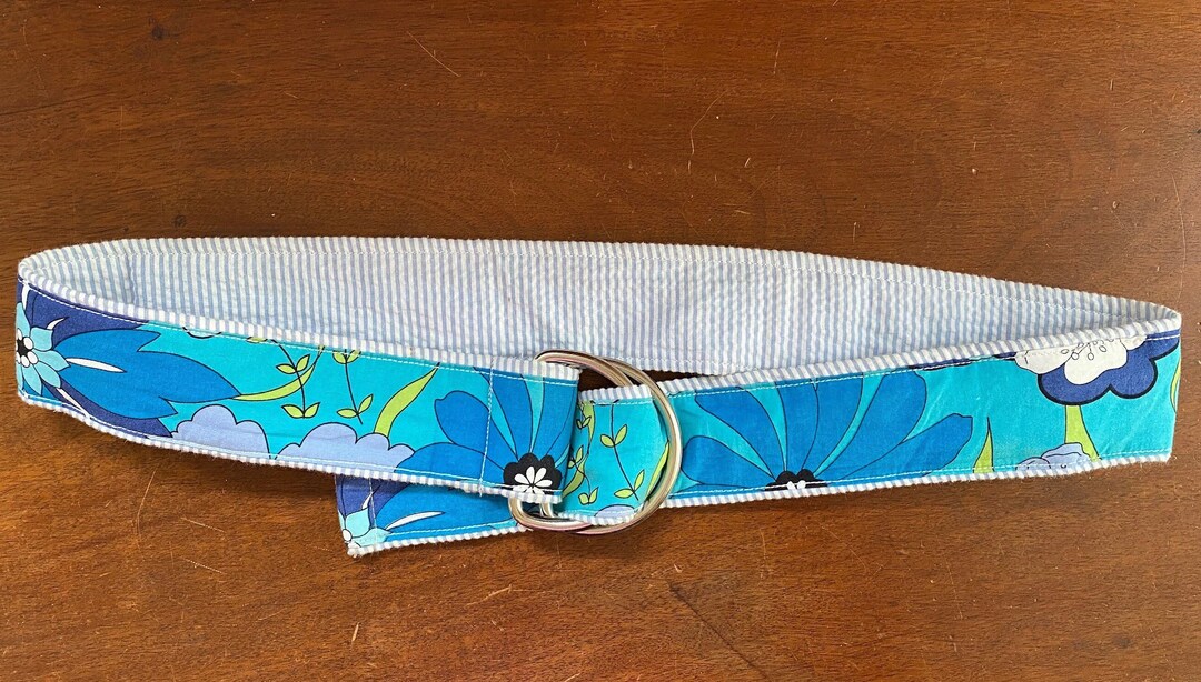 Groovy Fabric Blue Floral Belt | 3" Width | Pull Through Buckles ...