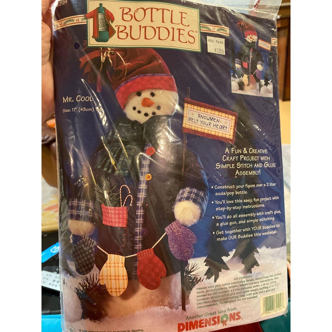 Mr Cool Snowman Bottle Buddy Dimensions Kit 1997 Simple Stitching, 15 ...