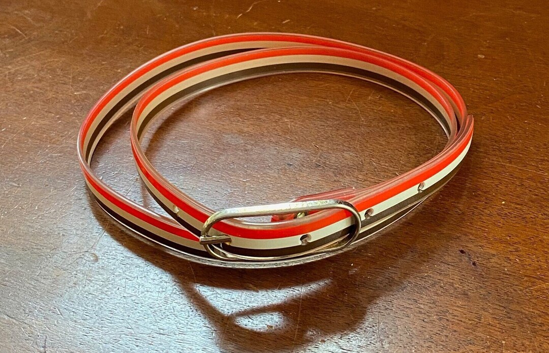 70s Vintage Translucent Plastic Thin Belt Striped Brown White Red Small ...