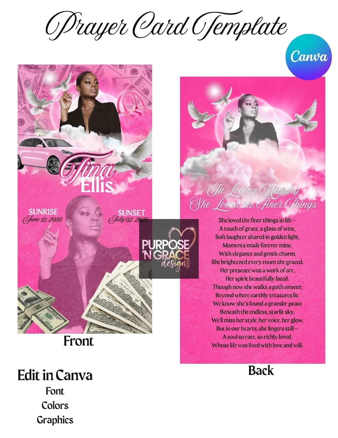 Editable Memorial Prayer Card Template - Canva Custom Template ...
