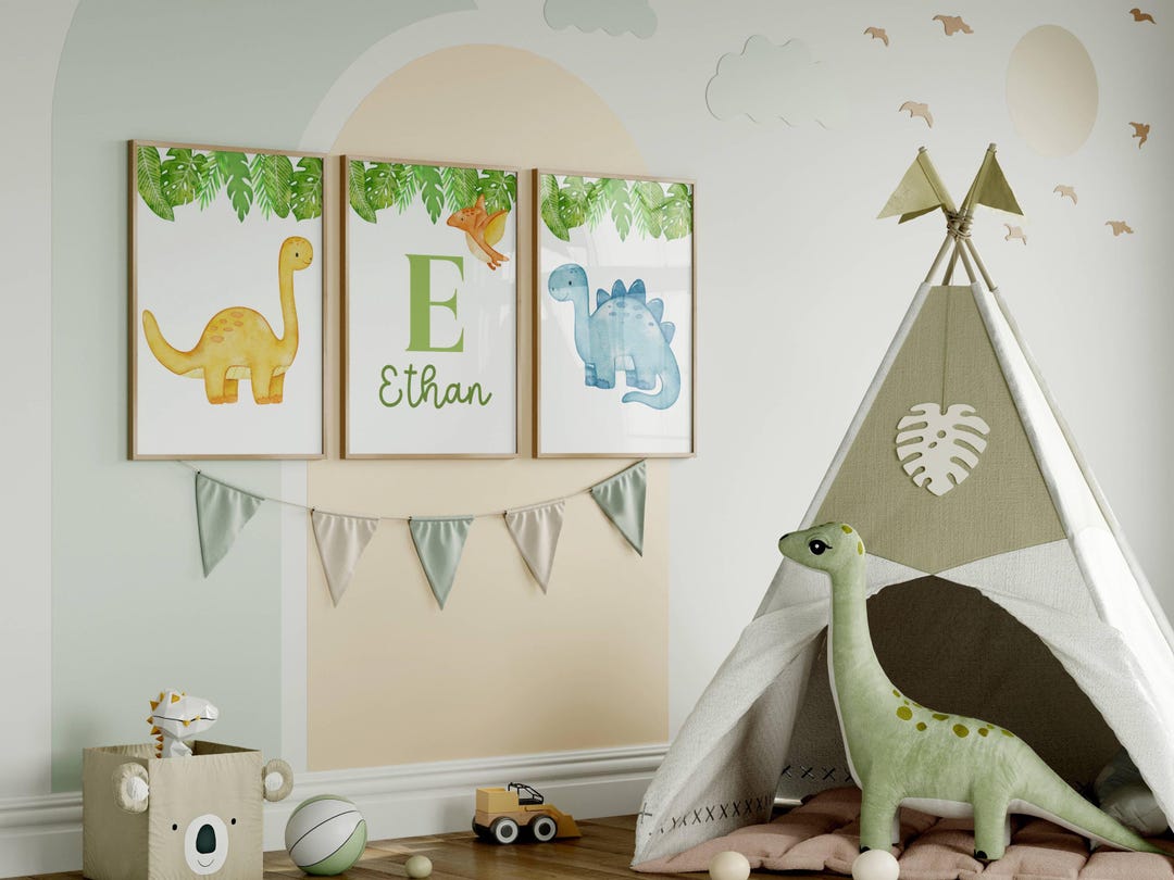 Initial Name Dinosaurs Printable|dinosaurs Nursery Wall Art Set of 3 ...