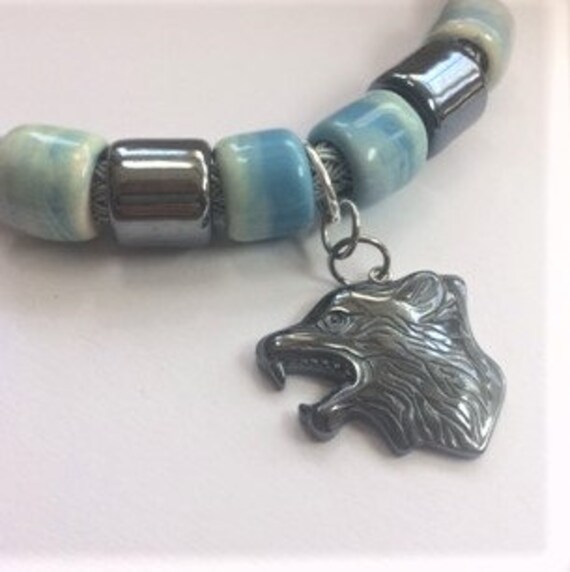 Haematite Wolf Choker With Ceramic Tube Beads | Etsy