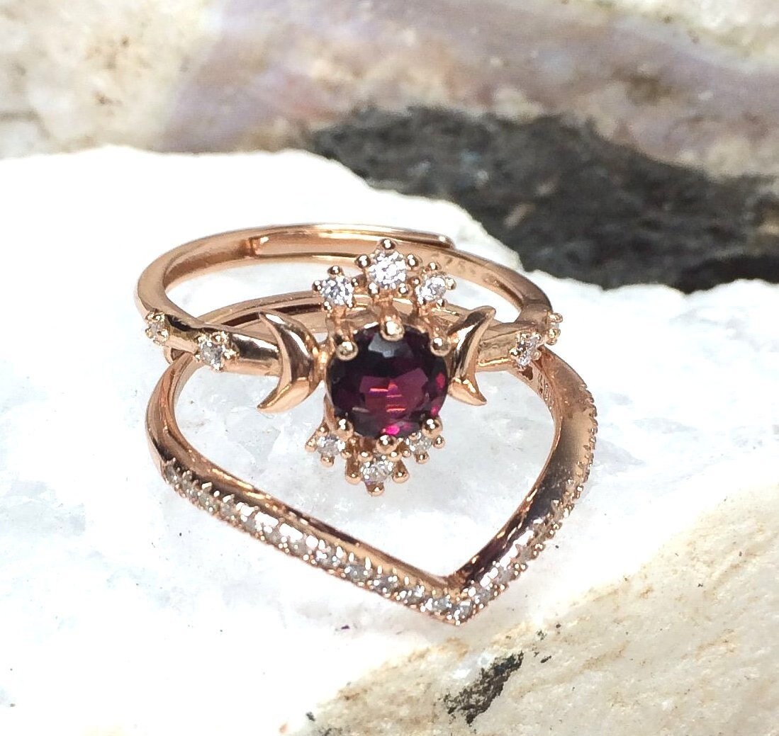 January Birthday Moon Star Sterling Silver Rose Gilt Garnet - Etsy