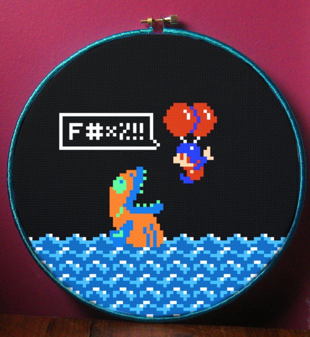 F*** That Fish // Balloon Fight Video Game Sprite Cross Stitch Pattern ...