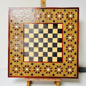 Parquetry Wooden Chess Board Hand Carved - Etsy