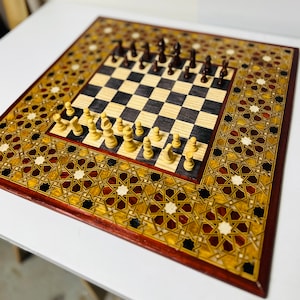 Parquetry Wooden Chess Board Hand Carved - Etsy