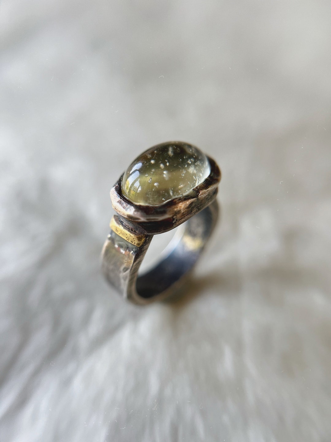 Beautiful Rustic Hammered Sterling Silver and Brass Statement Ring With ...