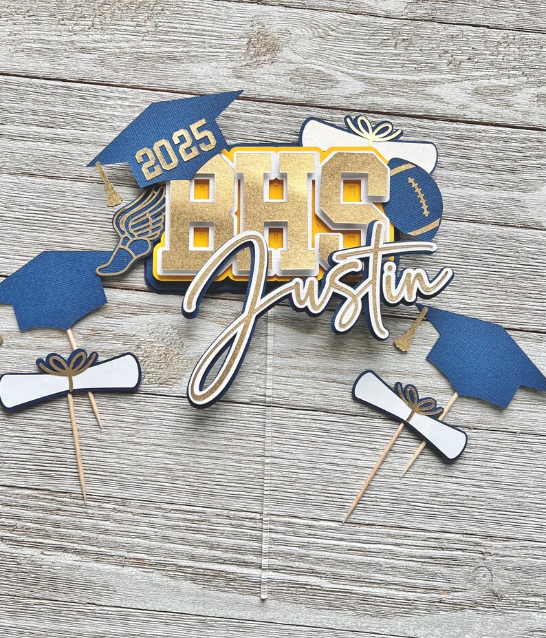 Custom 3D Graduation Cake Toppers With 2 Sports, Clubs, Interests ...
