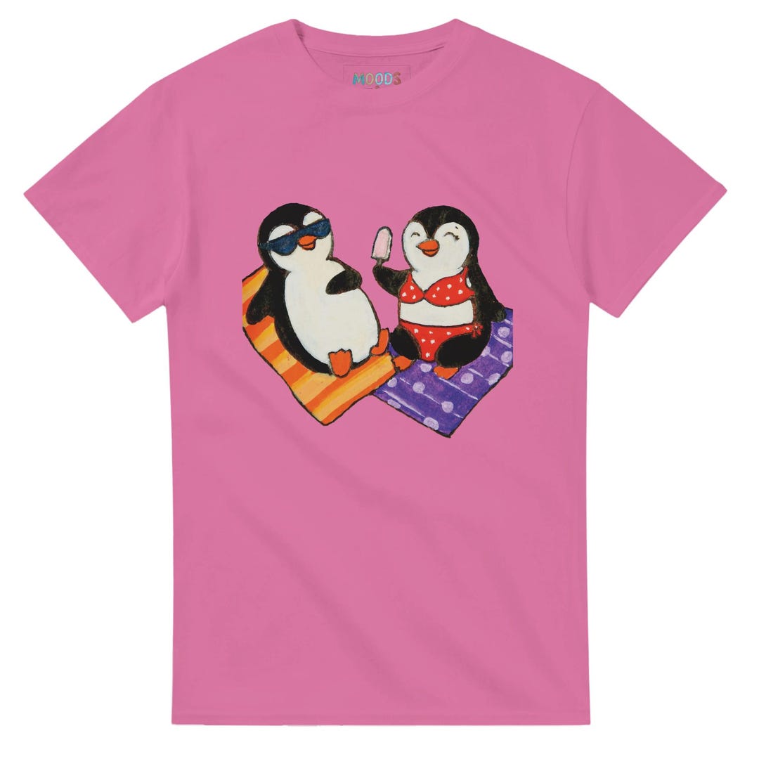 Penguin Couple Chilling on the Beach Hand-drawn Illustration ...