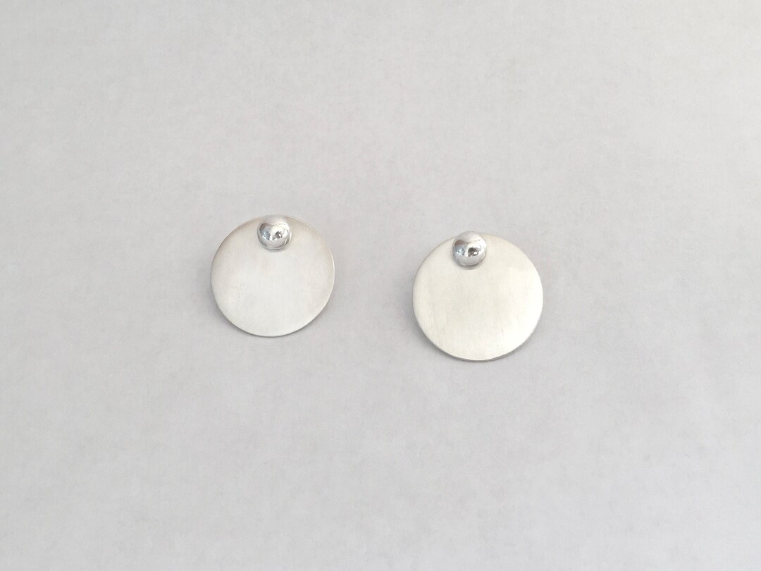 Front to Back Circle Earrings Domed Circle Studs Large Flat Circle Stud ...